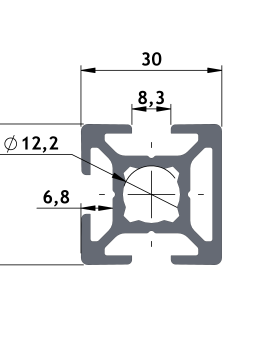 Perfil 30x30 - 1 Face Lisa